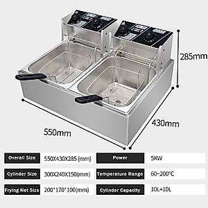 Dual Tank Electric Countertop Deep Fryer With Easy-Assembling Solid Basket, Removable Oil Container, 5000W Stainless Steel Commercial Deep Fryer For Turkey French Fries Kitchen Restaurant