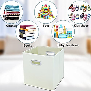 STOREONE Fabric Storage Bins Cubes Baskets Containers-(11X11X11") with Dual Handles Cube Storage Organizer Bins for Shelf Closet, Bedroom Organizers, Foldable Set of 3 (Creamy- White )