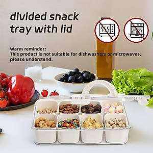 Beceto Divided Serving Tray with Lid and Handle, Snackle Box Container Snack Tray with Lid Candy Organizer Veggie Fruit Storage Containers for Fridge and Party Entertaining Picnic (8 Compartments)