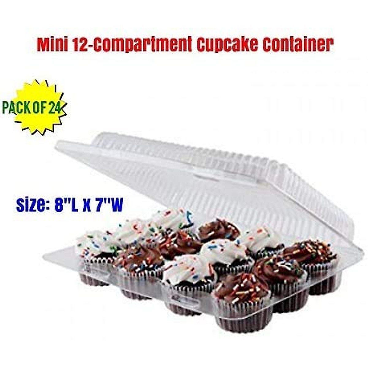 pack of 24 mini 12 Compartment Cupcake Container mini Cupcake Boxes Hinged Lid- with Superior Strong 12 Compartment Cupcake box plastic disposable mini Cupcake Container s 12 count