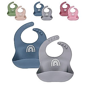 Silicone Bibs for Babies 2 Pack, BPA Free Waterproof Soft Adjustable Fit Silicone Bibs for Babies & Toddlers Easily Wipe Clean Newborn Baby Silicone Bibs (Boys Rainbow)