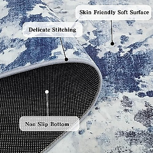 Zacoo Modern 5x7 Area Rugs for Living Room Geometric Abstract Area Rug Low Pile Floor Carpet Throw Rug Bedroom Decor Non Slip Rugs Non Shedding Area Rugs Dining Room Nursery Room Decor, Blue/White