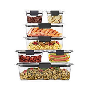 Rubbermaid Brilliance Pantry Organization & Food Storage Containers, Set of 10 (20 Pieces Total) & Brilliance Storage 14-Piece Plastic Lids | BPA Free, Leak Proof Food Container, Clear