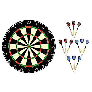 LinkVisions Sisal/Bristle Dartboard with Staple-Free Bullseye 17.8” x1.5 and 12 Steel Tip Darts 18g, Dartboard Mounting Kits Included