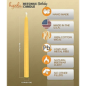 Hyoola Beeswax Birthday Candles – 24 Pack Mini Birthday Candles - All Natural 100% Unscented Pure Beeswax Candles - Handmade in The USA - Yellow