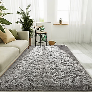 LOCHAS Ultra Soft Indoor Modern Area Rugs Fluffy Living Room Carpets for Children Bedroom Home Decor Nursery Rug 6x9 Feet, Gray