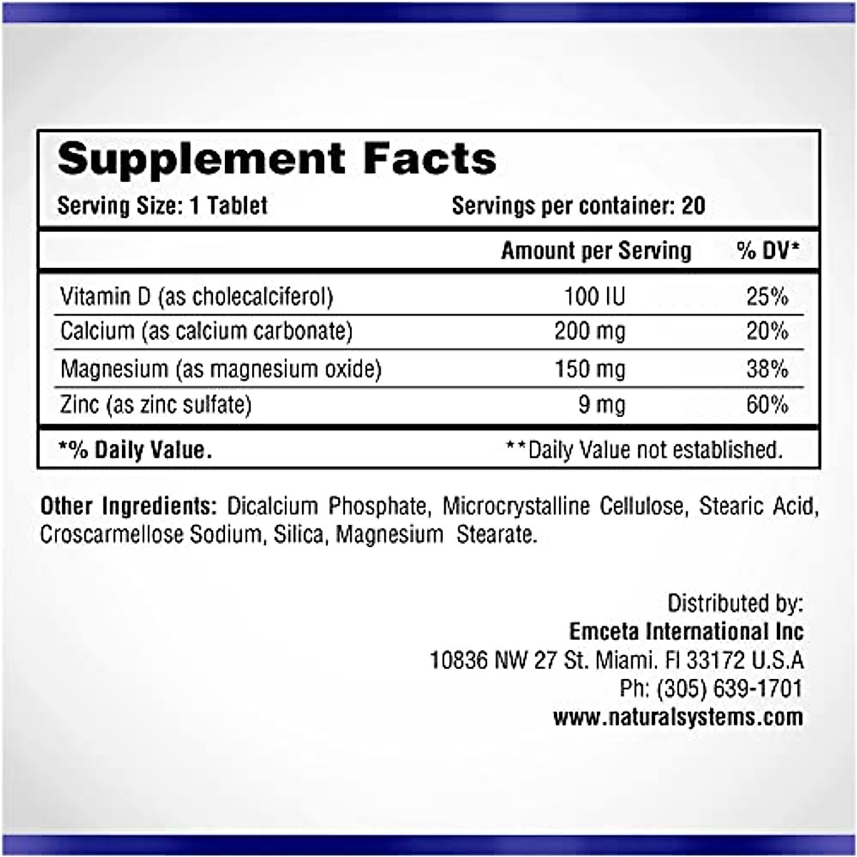 Calcium Magnesium Zinc Vitamin D Supplement 60 Tablets by Natural Systems - Calcium Magnesium Zinc and Vit D Supplements for Strong Immune System - Magnesium Supplement for The Immune System