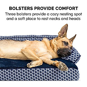 Furhaven Orthopedic Dog Bed for Large Dogs w/ Removable Bolsters & Washable Cover, For Dogs Up to 95 lbs - Plush & Woven Decor Comfy Couch Sofa - Diamond Blue, Jumbo/XL