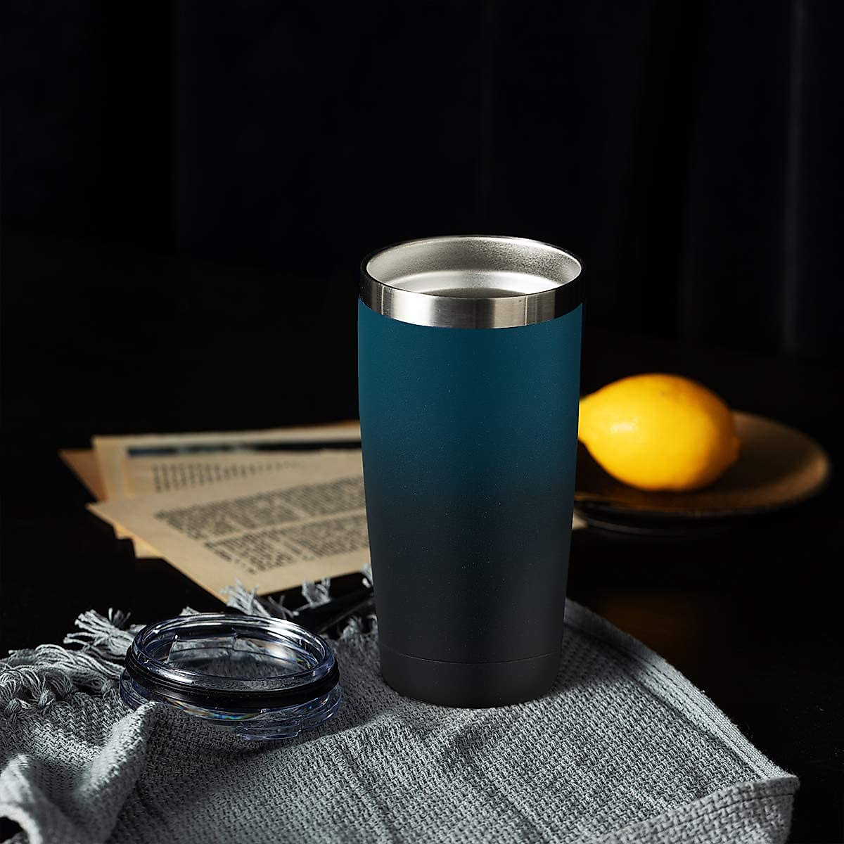 TDYDDYU 8 pack 20 OZ Double Wall Stainless Steel Vacuum Insulated Tumbler Coffee Travel Mug With Lid, Durable Powder Coated Insulated Coffee Cup for Cold & Hot Drinks (OmbreIndigo, 8pack)