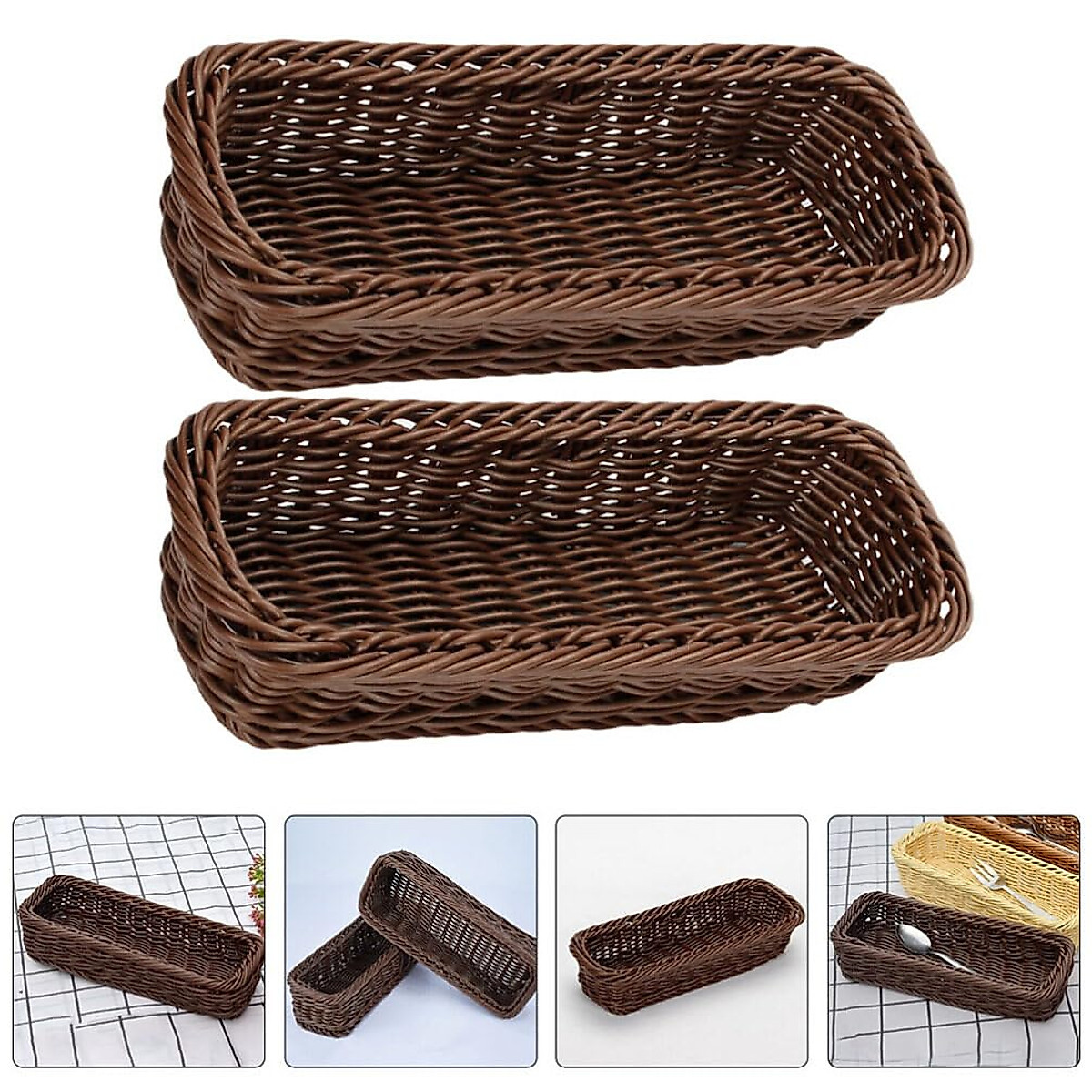 PRETYZOOM 2pcs Seasoning Jar Storage Box Storage Baskets Pencils Shelf Woven Kitchen Drawer Kitchen Cutlery Bread Basket Storage Silverware Organizer Basket Cutlery Storage Basket