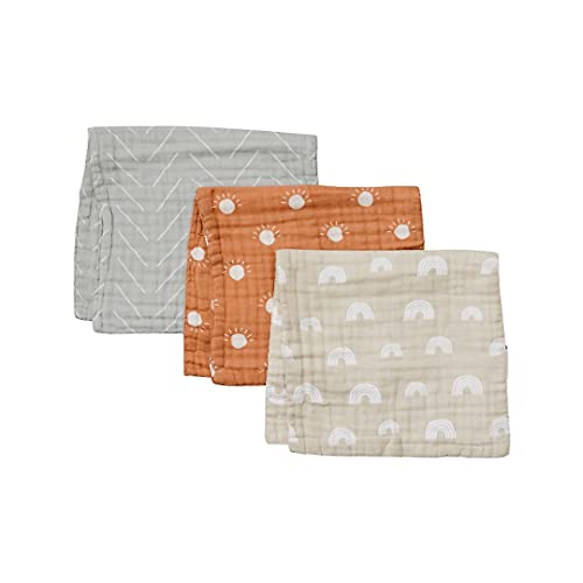 Mebie Baby Burp Cloths, Neutral Print 3-Pack, Muslin Burp Cloth Set for Spit Up, Drool, and More, Boho Burp Cloths for Baby Boy and Girl, Baby Must Haves for Registry Lists and Gifts for Newborns
