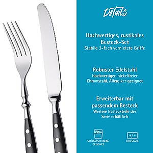 GRÄWE cutlery set for 6 persons made of stainless steel, Heavy, Rustic, Table cutlery set 30 pieces, Forged cutlery with black handles - Nuremberg series