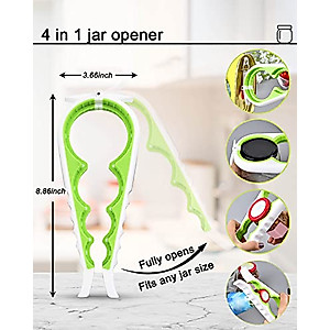 4 Pack Jar Opener for Weak Hands,Jar Opener for Seniors with Arthritis，with 5 in 1 Bottle Opener, 4 in 1 Can Opener, Jar Gripper Pad and Bottle Opener Keychain (White green)