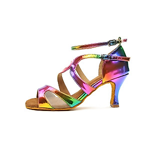 Minishion GL249 Women's Ankle Strap Multicolor Synthetic Fashion Dance Shoes Colorful Party Prom Sandals US 10
