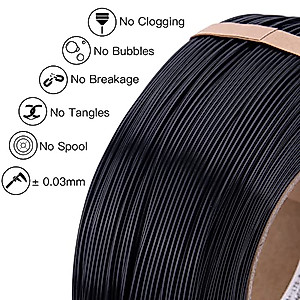 Inland 1.75mm PLA PRO (PLA+) 3D Printer Filament Refill, 1KG (2.2lbs) Spooless Filament, Dimensional Accuracy +/- 0.03mm, Black Refill for Inland Reusable Spools