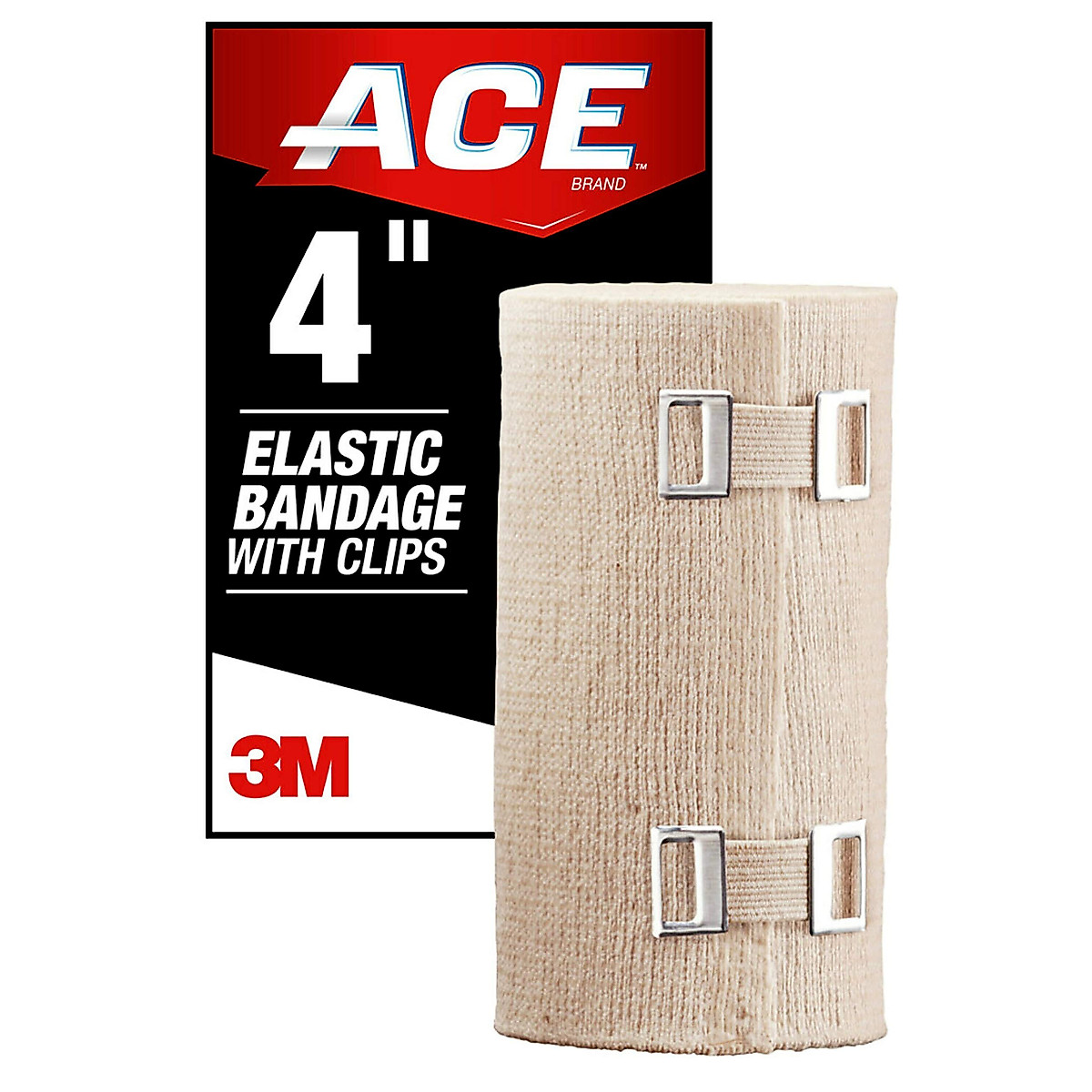 ACE 4 Inch Elastic Bandage with Clips, Beige, Ideal for Sports, Comfortable design with soft feel, Wash and Reuse