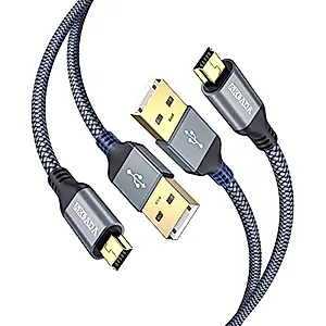 Mini USB Cable [10FT 2 Pack], Akoada USB 2.0 Type A to Mini B Cable Braided Charging Cord Compatible with GoPro Hero 3+, PS3 Controller, MP3 Player, Digital Camera, Garmin Nuvi GPS Yeti Microphone etc