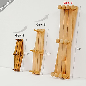 SKOLOO Wooden Wall Hat Rack, Large Accordion Wall Hanger, Modern, Expandable Hat Hooks for Wall, Versatile Hat, Bag, Scarf, and Coat Rack for Home, Office, and Studio, 14 Peg, Natural