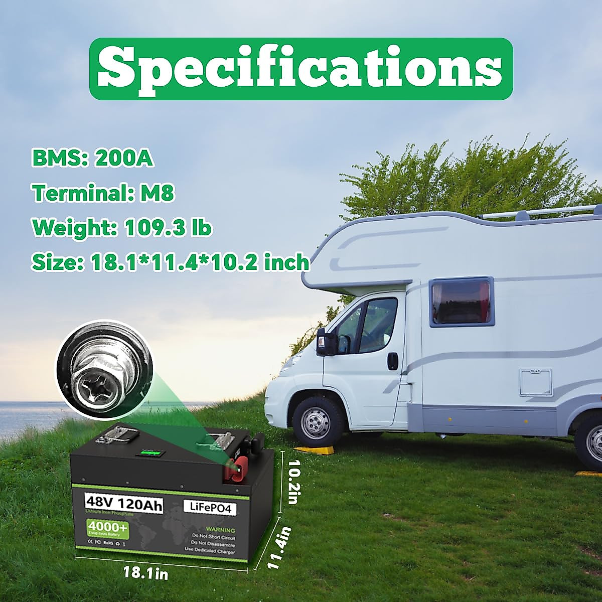 48V Lithium Battery 120Ah LiFePO4 Battery Grade A Cells, for Home Energy Storage, Golf Cart, Solar Back-up Power, RV, Marine, and Off-Grid Application