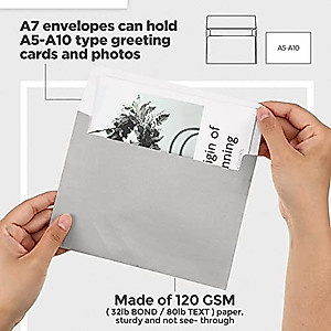 100 Pieces 5x7 Metallic Invitation Envelopes for 5 x 7 Cards Printable 5x7 Envelopes for Invitations Self Sealed A7 Envelopes Greeting Card Envelopes for Weddings Invitations Photos Postcards (Silver)