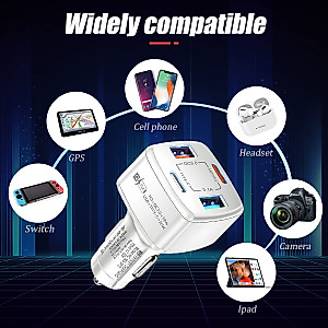 Car Charger Adapter, 4 Ports 2 USB Fast Car Phone Charger, 38W PD Type-C QC3.0, Multi-Port Smart Quick Charger with LED Light, Compatible with iPhone 13 12 11 Pro Max, Galaxy and More (White-4/1PCS)