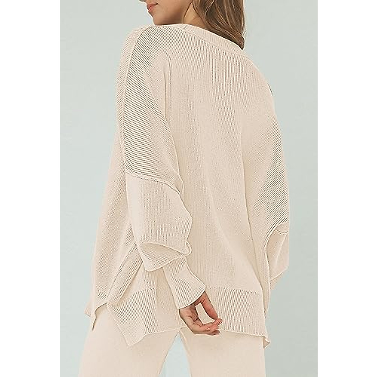 Linsery Womens Sweater and Pant Sets Batwing Sleeve Knitted Tops and Wide Leg Pants Comfy Set 2 Piece Knit Loungewear Tracksuit Apricot M