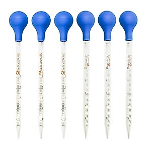 6 Pieces Glass Pipette 3 x 5ml + 3 x 10ml Glass Graduated Pipette Droppers Lab Pipette Transfer for Liquid Essential Oil with 6 Rubber Caps