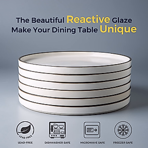 LERATIO Dinner Plates,10.75 Inch Ceramic Flat Plates Set of 6,High Edge Modern plates for Kitchen,Microwave & Dishwasher & Oven Safe, Scratch Resistant Dishes Set-Matte Off White