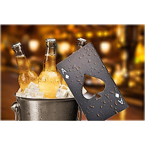 ZB.soar Bottle Openers, Stainless Steel Poker Card Can Openers, Beer Opener Ace Card Bottle Cap Openers Poker Cap Openers (Silver & Black,2 Pcs)