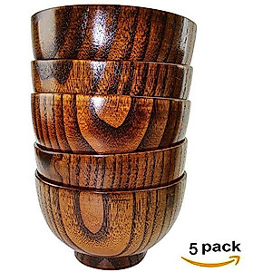 Set of 5 Japanese Style Solid Wood Bowl Children Kids Baby Serving Tableware for Salad Rice Miso Soup Fruits Decorative Display gifts