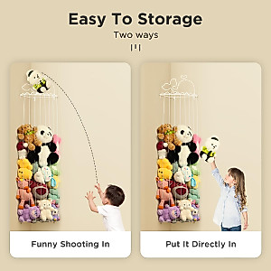 Jripae Stuffed Animal Storage,Stuffed Animal Holder with Adjustable Length,Corner Shelf for Kids Room Decor,Soft Toy Storage Organizer for Living Room,Bedroom,Nursery,Playroom,Kids Room(Ivory White)