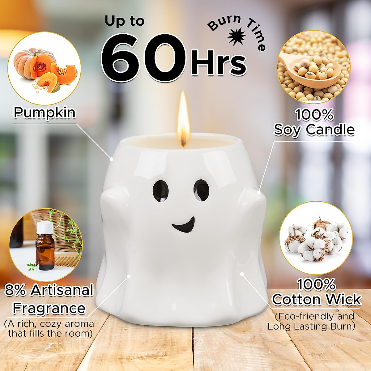 13OZ Halloween Ghost Candle Boo Basket Stuffers for Women Men, Large Pumpkin Spice Scented Candle Up to 60 Hours Halloween Decorations Indoor