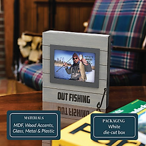 Pavilion - Out Fishing Wood Tabletop Picture Frame, Holds 4 x 6-inch Photo, Rustic Picture Frames, River Vacation Photo Frame, Fishing, 1 Count, 8.75 x 8.75 inches Overall in Size,Gray