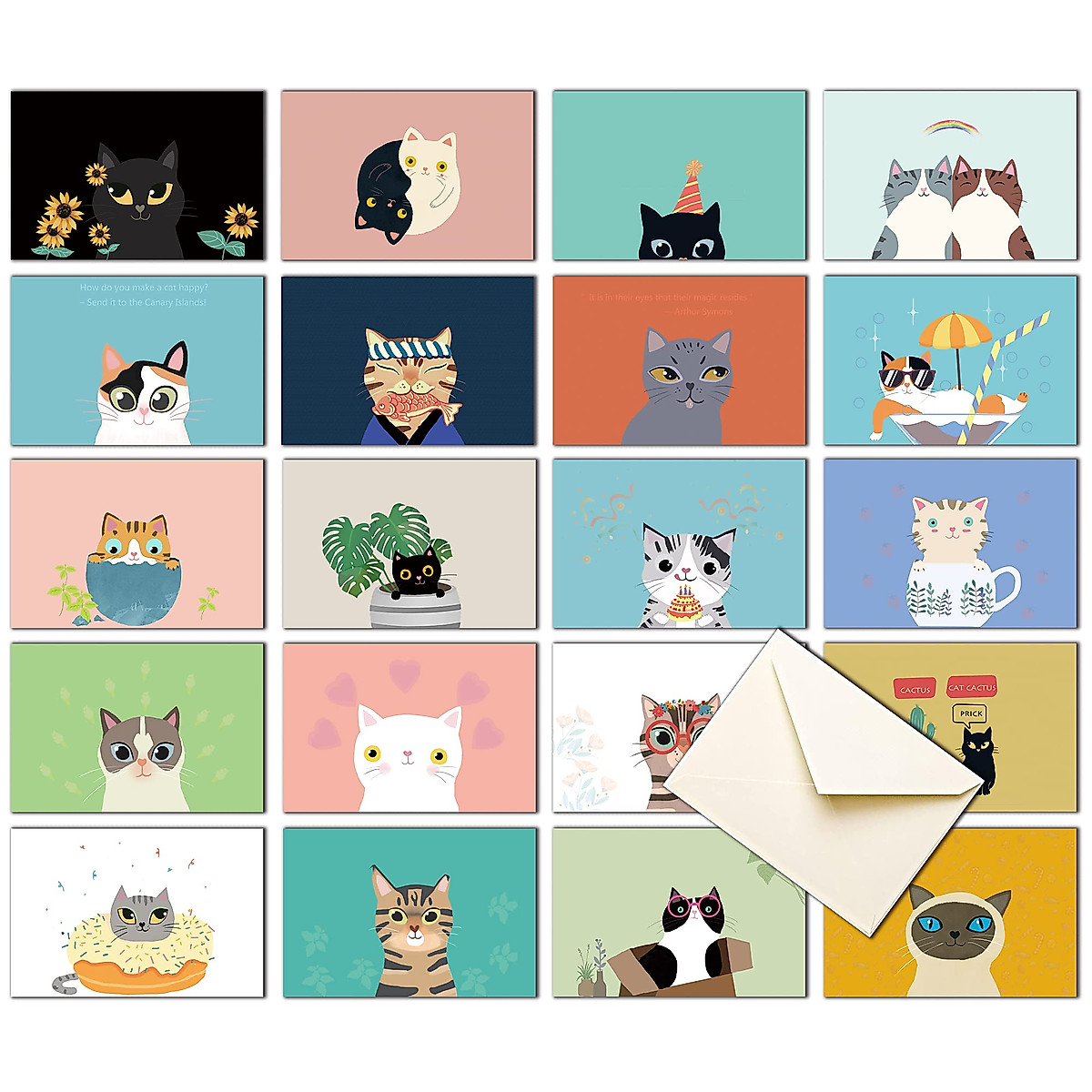 20 Greeting Cards, Blank Thank You Cards With Envelopes & Stickers-Cute Cat Bulk Note Cards Stationery Box Set For All Occasions Birthday Thank You Wedding and More.Cat greeting cards