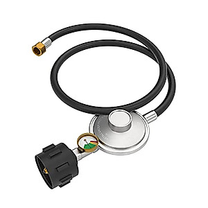 KEESHA 5 Feet Propane Gas Grill Regulator Hose with Gauge for Weber CharBroil Nexgrill and More Outdoor Propane Grills Heater and Fire Pit, 3/8" Female Flare Nut - with CSA Certificate