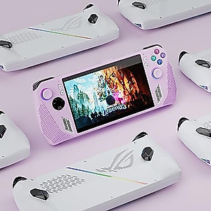 Silicone Skin Case for 2023 ASUS ROG Ally Handheld, ROG Ally Accessories Protective Cover Grip with Stand (Purple)