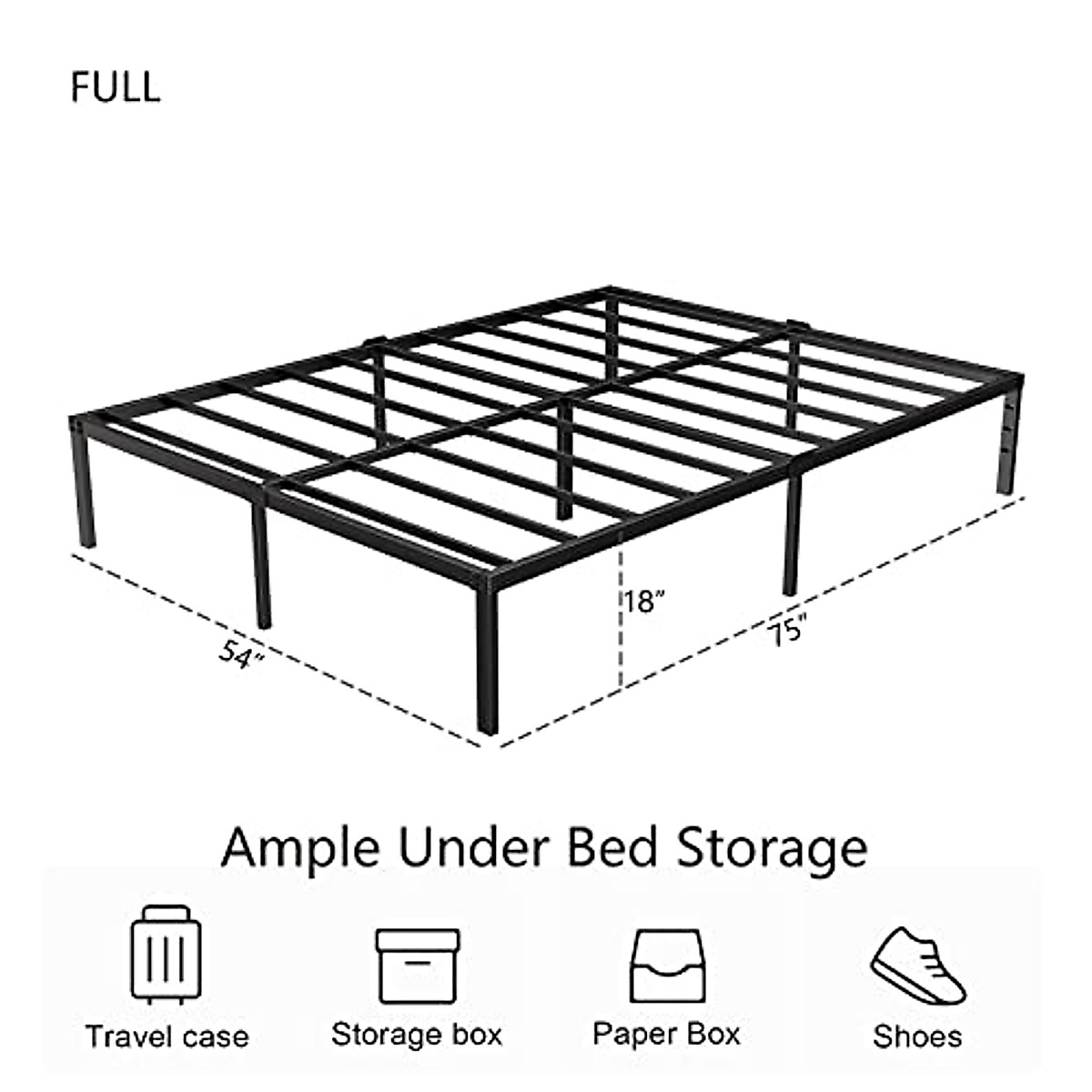 LIJQCI 18 Inch Full Size Bed Frame No Box Spring Needed, Heavy Duty Metal Platform Bed Frame Full 3000 lbs, Easy Assemble and Non-Slip Mattress Foundation, Black