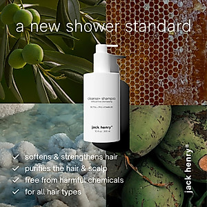 Jack Henry Cleanse + Men Hair Shampoo – Coconut Scented Hair Care Shampoo w/Biotin, Honey, Botanicals & Vitamins – Shampoo for Thick Hair & Scalp - Parabens & Sulfate Free Shampoo for All Hair Types