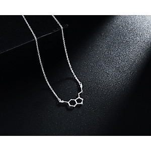 Happiness Serotonin Molecule Necklace For Women, Happy Serotonin Necklace, Science Jewelry For Women, Ideal Necklaces For Teacher, Professor, Chemistry Grad, And Science Lovers (Silver Tone)