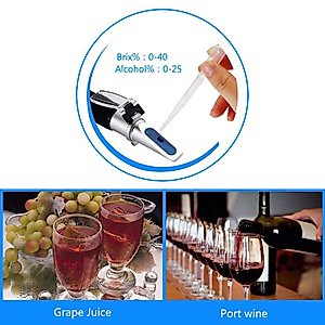 Abuycs Wine Refractometer for Testing Grape Wine Brewing, Wine Making, Measuring Sugar Content in Original Grape Juice, Predicting The Wine Alcohol Degree, Dual Scale of 0-40% Brix & 0-25% vol Alcohol