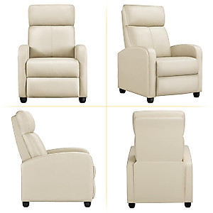 Yaheetech Recliner Chair PU Leather Recliner Sofa Home Theater Seating Adjustable Modern Single Reclining Chair Sofa with Pocket Spring Living Room Bedroom Beige