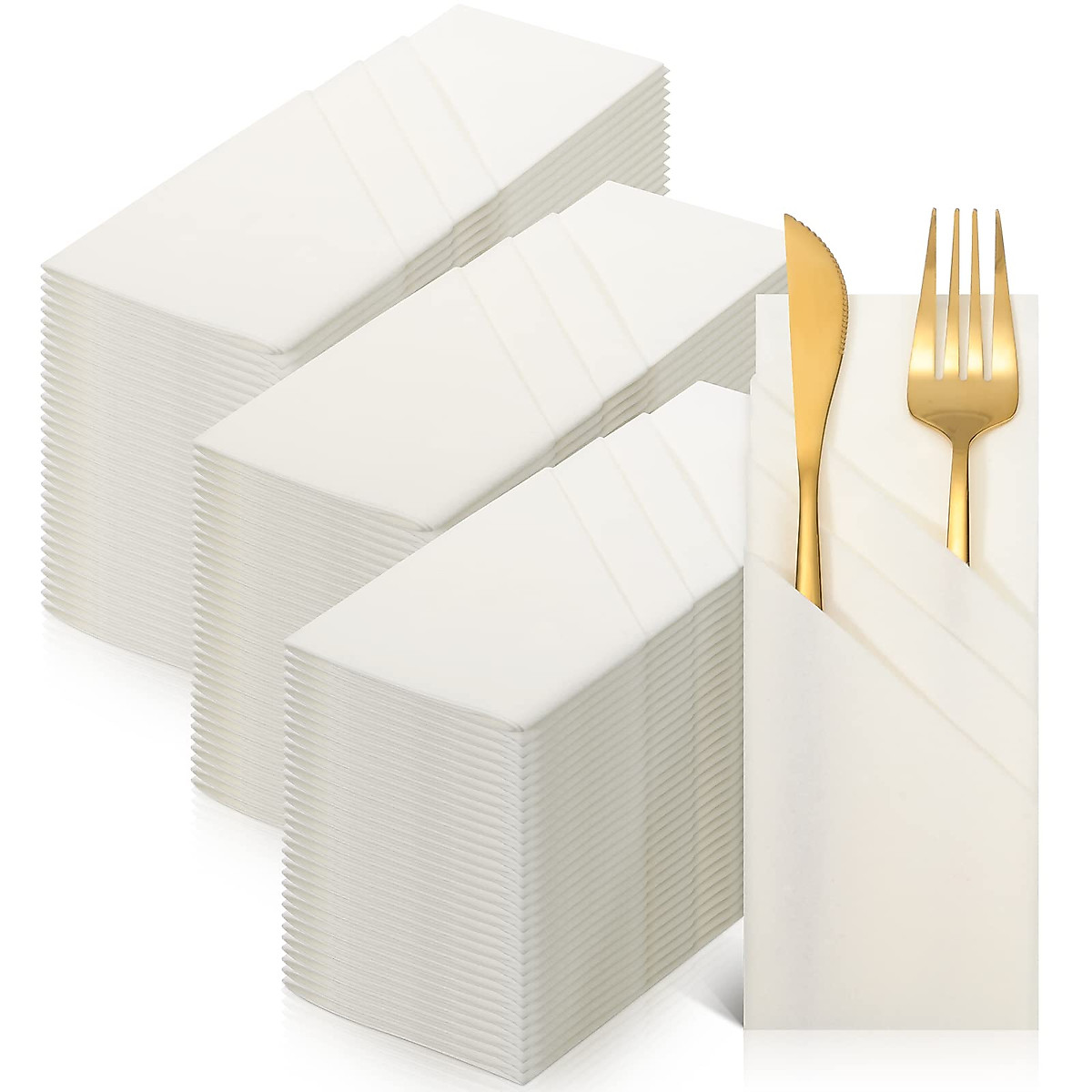 Cindeer Paper Linen Dinner Napkin Disposable Air Laid Napkin Pre Folded Guest Hand Towel with Built in Flatware Pocket for Silverware Wedding(150 Pcs)