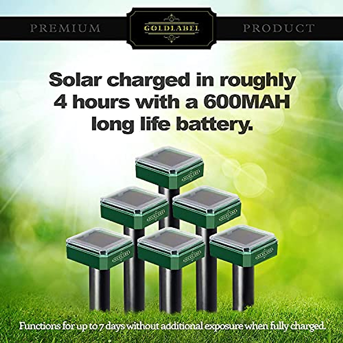 Gold Label 18 Pack Solar Mole Repellent Ultrasonic | Humane Solar Pest Remover Spikes - Gopher Repellent Ultrasonic Solar Powered for Groundhog, Vole, Mole, Snake, Chipmunk, Raccoon, & Squirrels