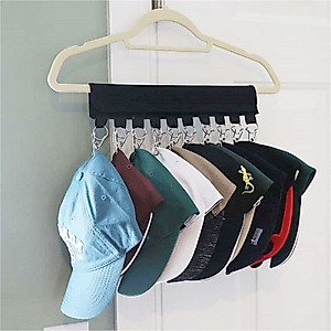 iPstyle Hat Organizer Holder Hat Rack for Hanger Hat Storage, 10 Large Holder Clips to Hang Baseball Ball Caps, Winter Beanie, Glove, Clothes, Socks, Fit All Size Hangers 2 Pack