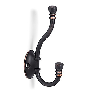 BIRDROCK HOME Classic Wall Mounted Robe & Towel Hooks - 2 Pack - Dual Hook - Large - Oil Rubbed Bronze Towel Robe Hat Coat Hook