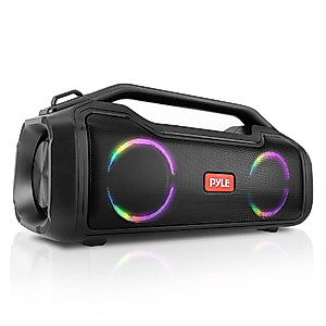 Pyle Wireless Portable Bluetooth Boombox Speaker - 40W 2Ch Waterproof Rechargeable Speaker Loud Stereo System w/ Google Assistant / Siri Voice Control, TWS Function, Micro SD, RGB Lights - PBMKRG155