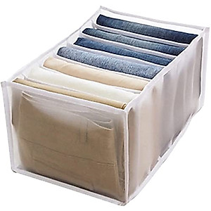 Mandurs 7 Grids Washable Wardrobe Clothes Organizer,Jeans Compartment Storage Box,Foldable Closet Drawer Organizer Clothes Drawer Mesh Separation Box,Clothes Drawer Organizer (White)