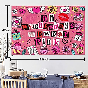 On Wednesdays We Wear Pink Hot Rose Lip Banner Backdrop Burn Book Theme Decor for Bridal Shower Wedding Night Out Hen Movie Party Bachelorette Party Supplies Girls Woman Birthday Party Decorations