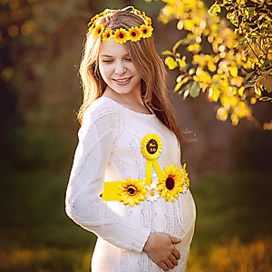 R HORSE Sunflower Maternity Sash Mom to Be & Daddy to Be Corsage Wreath Headdress Decoration Spring Summer Baby Shower Kit Party Favors Baby Boy Pregnancy Photo Prop Gift