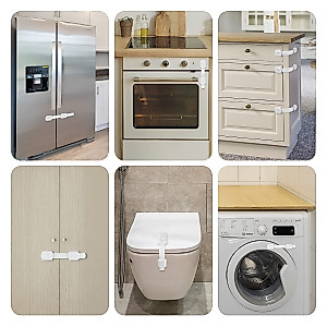 6 Pack Baby Safety Strap Locks Child Proof Locks with Adhesive Pads, Easy Installation, No Drilling, Adjustable Strap Latches for Drawers, Toilet, Fridge, Dishwasher (White)